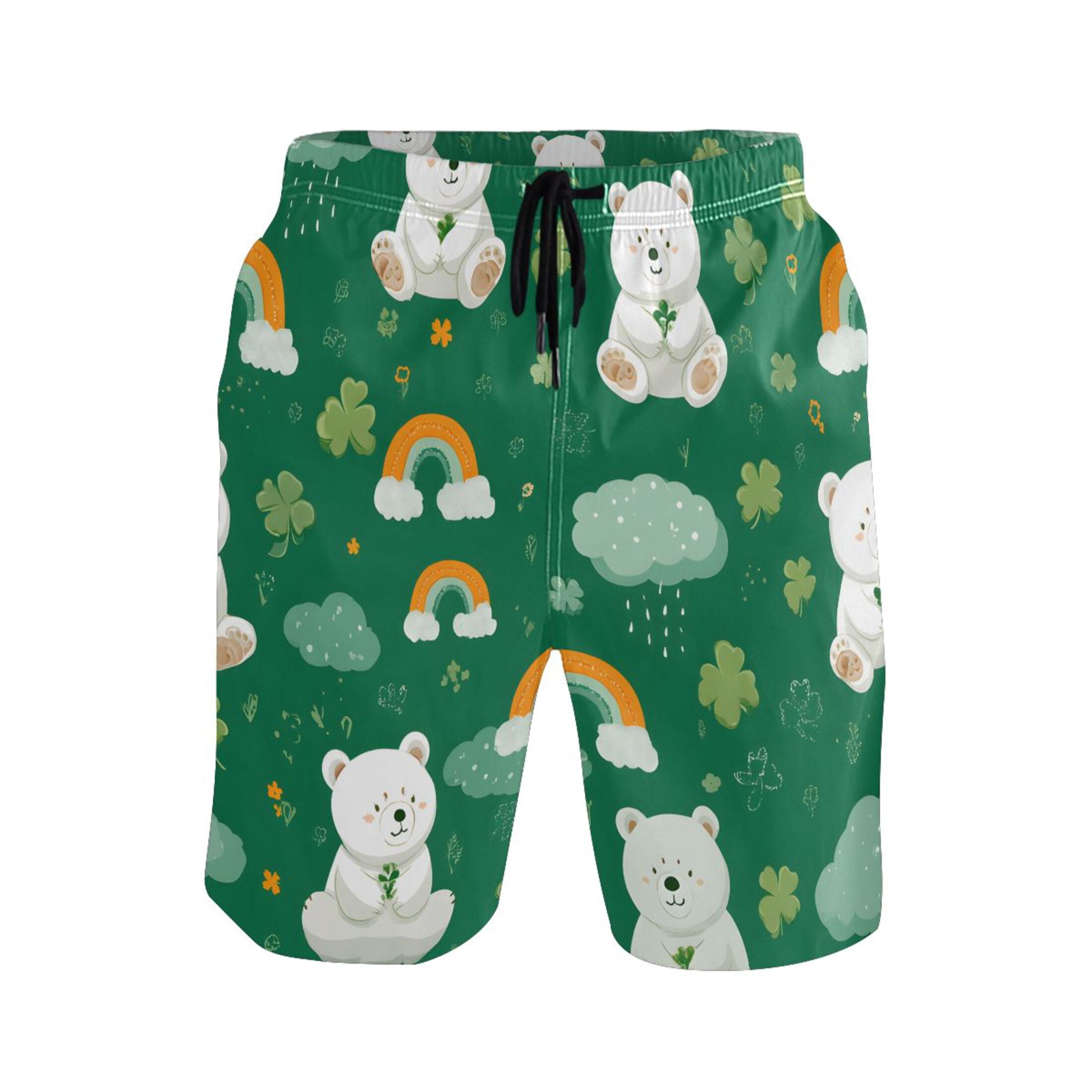 Bear Rainbow Four Leaf Clover Pattern Mens Swim Trunks Quick Dry Board ...