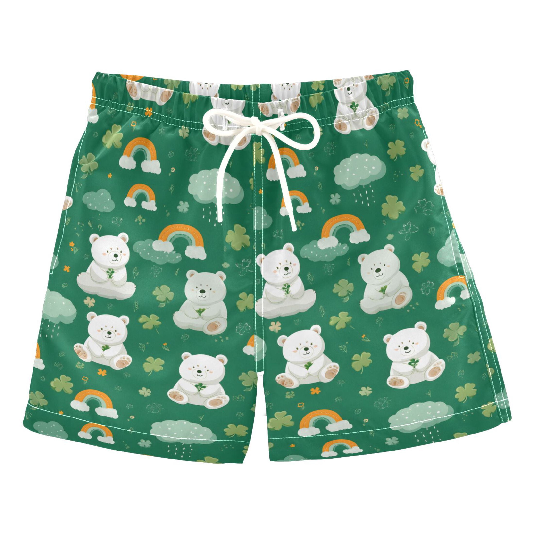 Bear Rainbow Four Leaf Clover Pattern Swim Trunks Quick Dry Beach Pool ...