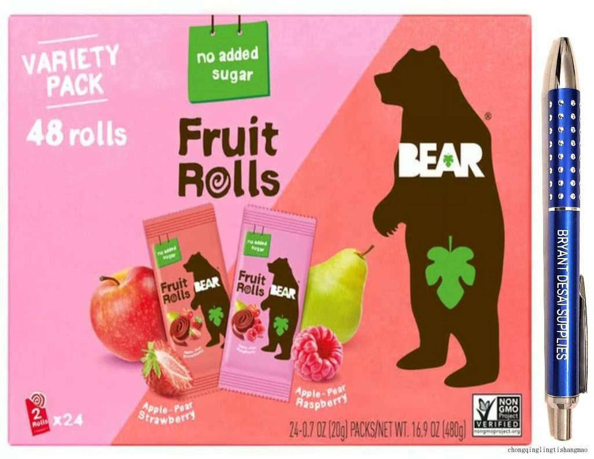 Bear Real Fruit Snack Rolls, Strawberry & Raspberry Variety Pack, 48 ...