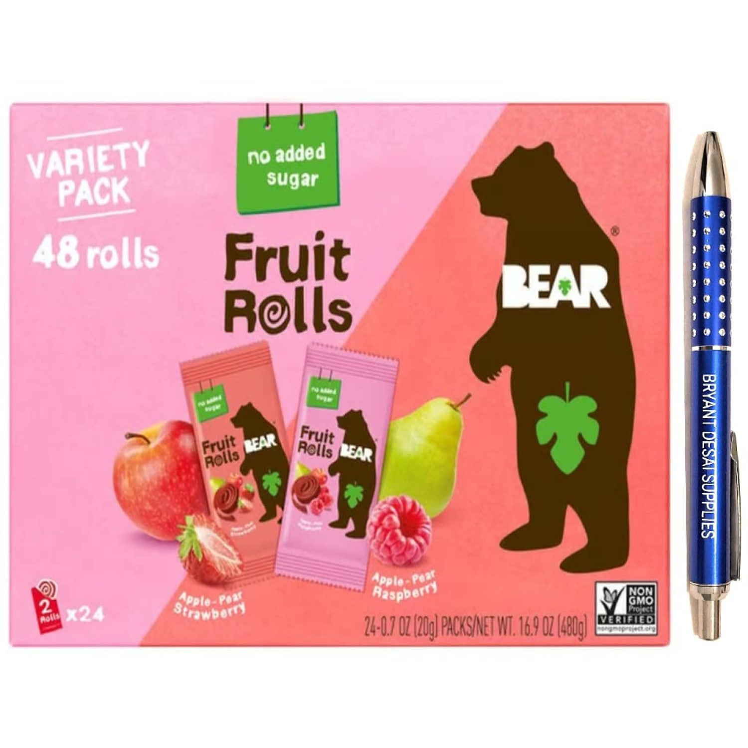 Bear Real Fruit Snack Rolls, Strawberry & Raspberry Variety Pack, 48 ...