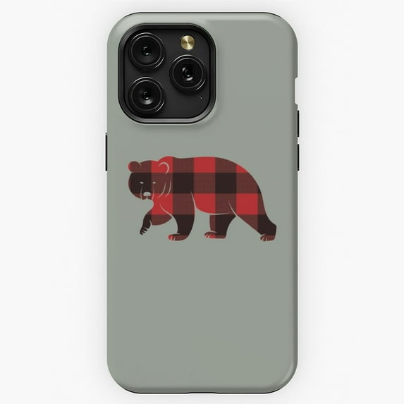 Bear Red Flannel Cozy Plaid Design iPhone Case 17 through 11 Pro Max ...