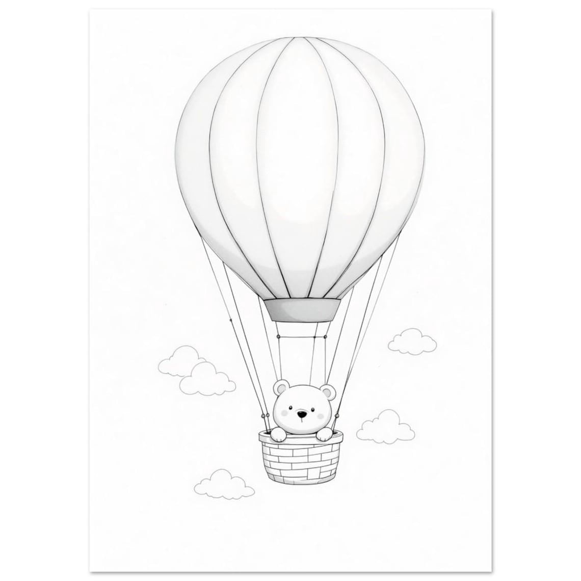 Bear Riding Hot Air Balloon Nursery Wall Art, Unframed Paper Poster ...