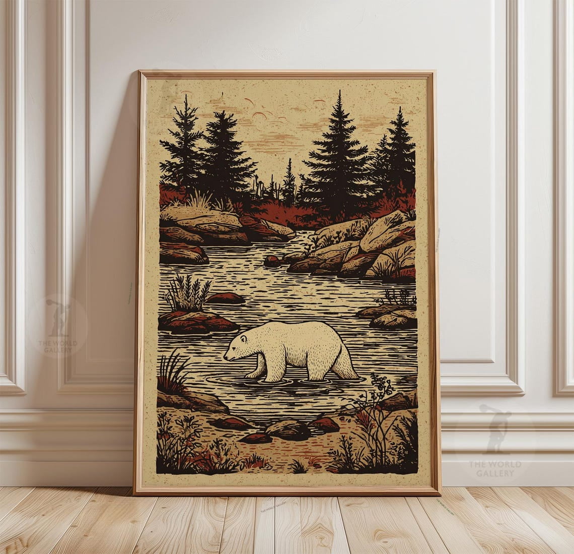 Bear River Poster Vintage Forest Landscape Rustic Nature Wildlife ...