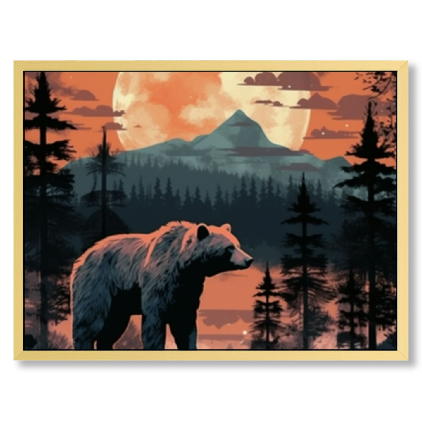 Bear Roaming Sunrise Forests Wall Art Canvas Painting Prints Hanging ...