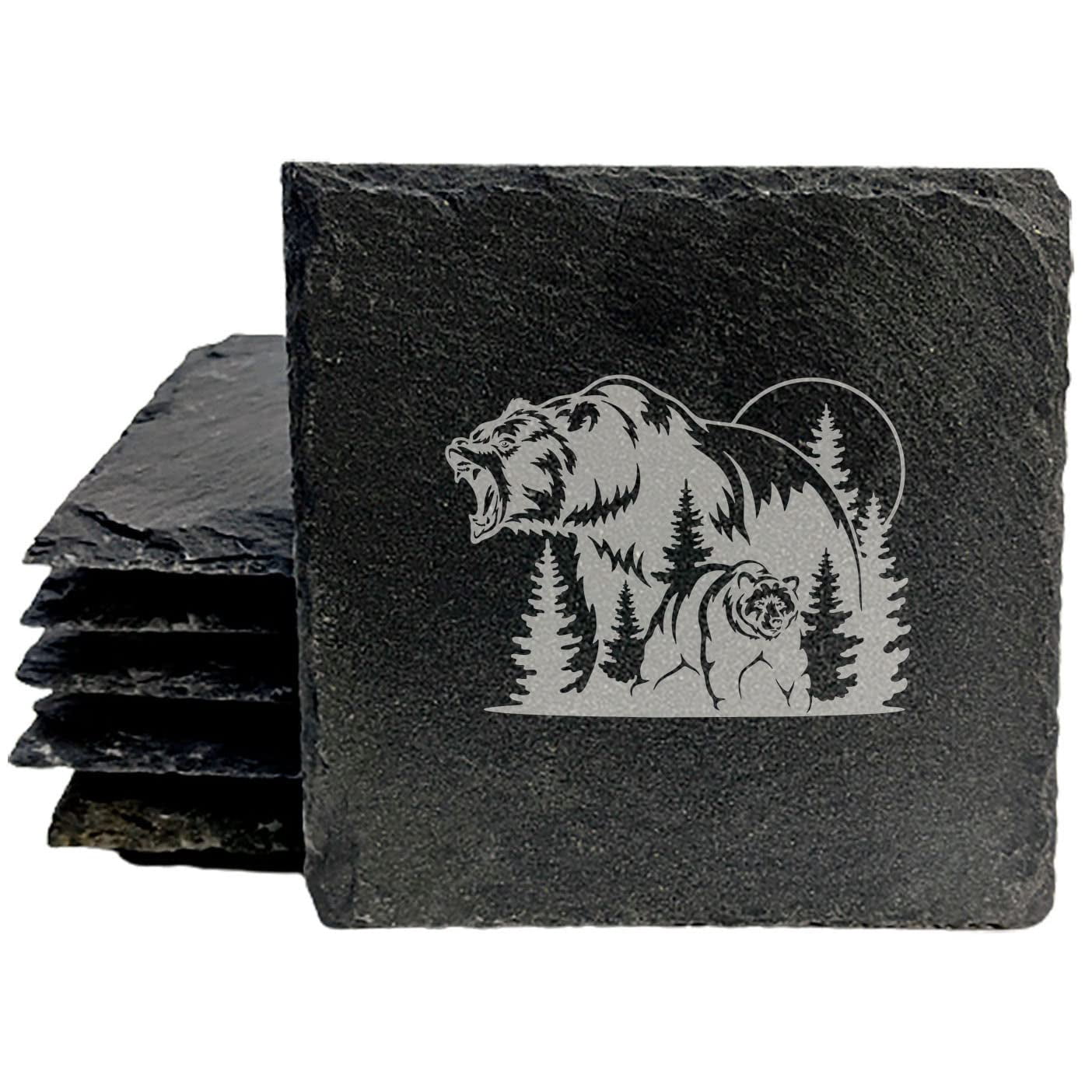 Bear Roar Coasters - Laser Etched Design with Tree Scene and Full Moon ...
