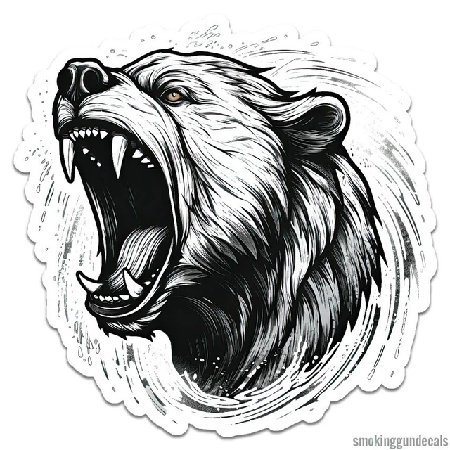 Bear Roar Sticker Indoor Outdoor Phone Decal Water Bottle Stickers Car ...