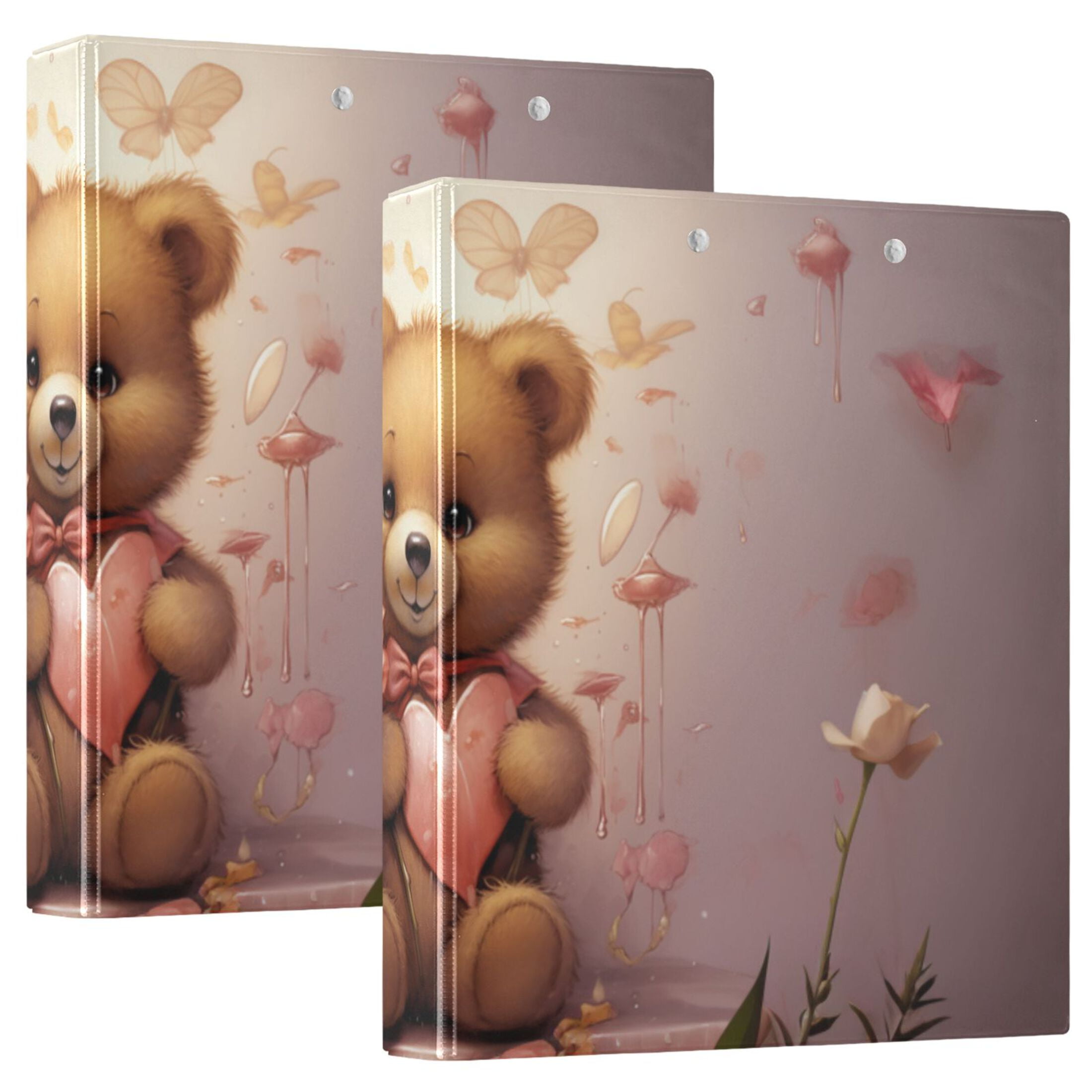 Bear Roses Flowers Butterflies 3 Ring Binders 1.5 inch Hardcover File ...
