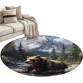 Bear Round Area Rugs 3 ft, Animal Snow Mountain Nature Pine Forest ...