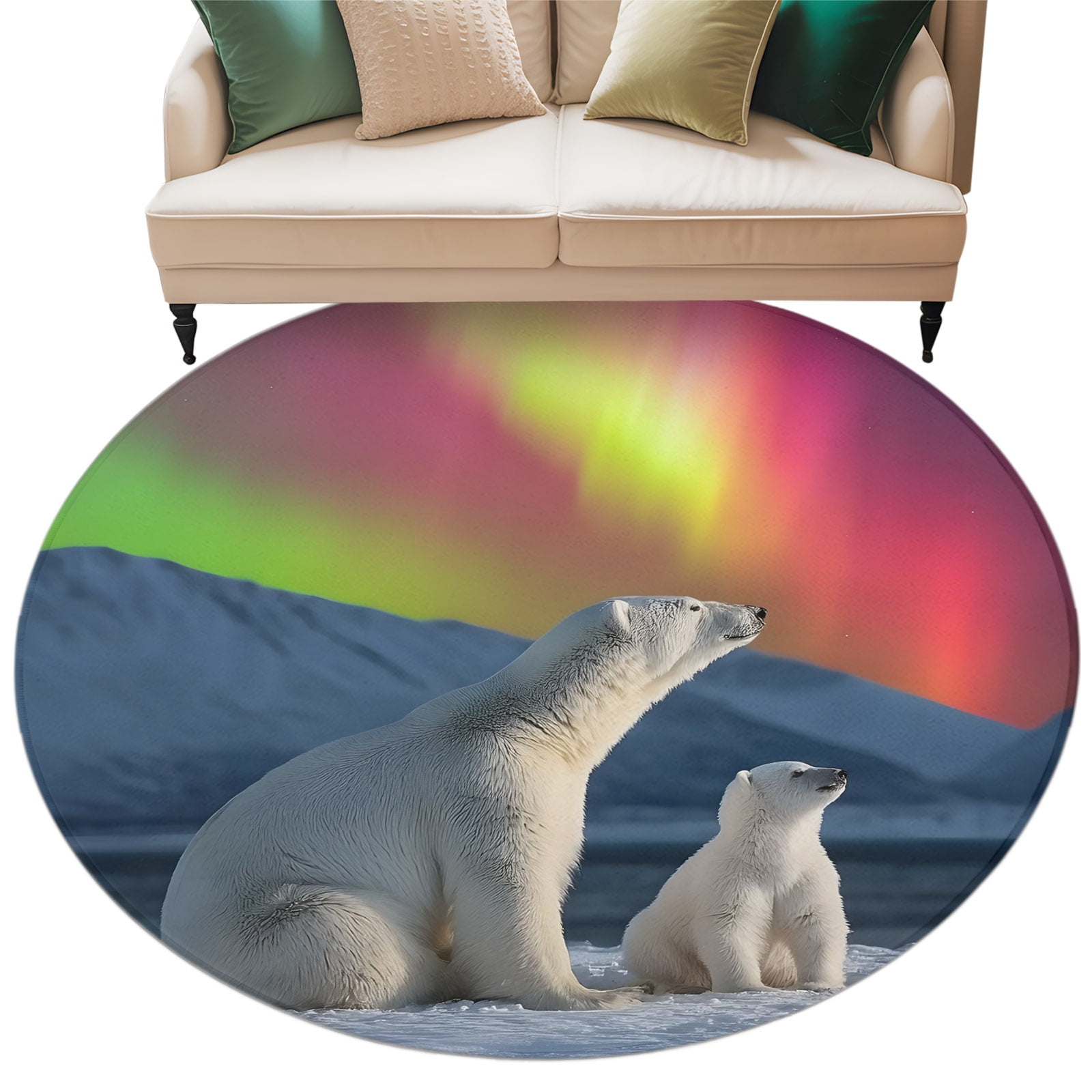 Bear Round Rug 8ft Washable Circle Rugs Non Slip Nature Pink Yellow ...