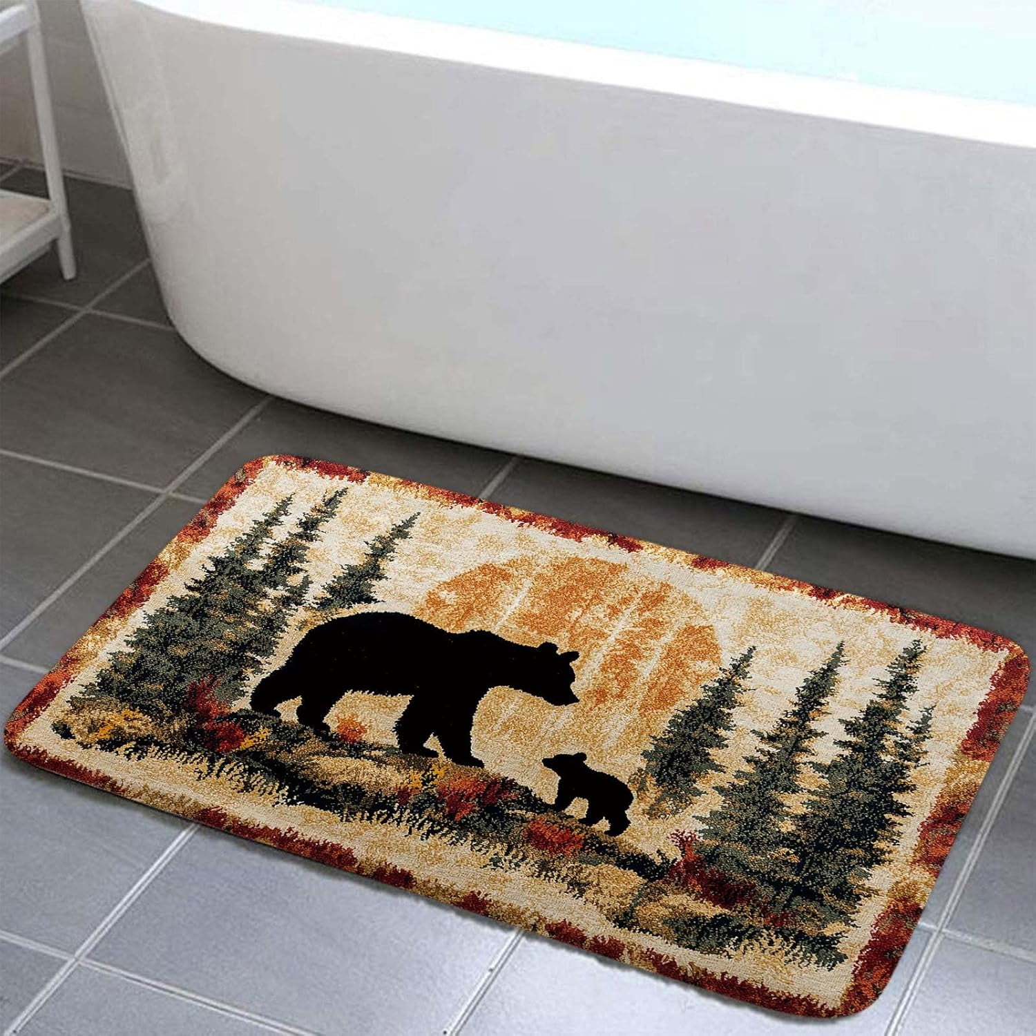 Bear Rug Farmhouse Bathroom Rugs Animal Black Bear Forest Trees Rustic ...