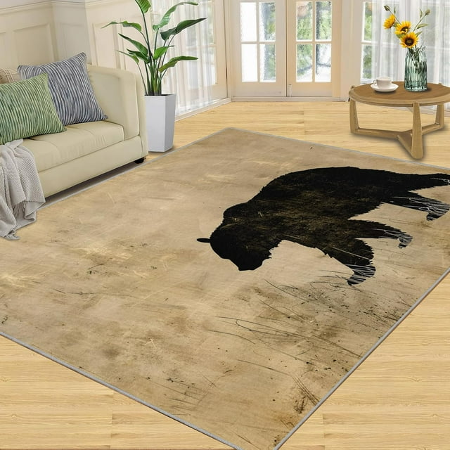Bear Rugs For Cabin Rustic Forest Wildlife Bedroom Rug Grizzly Bear ...