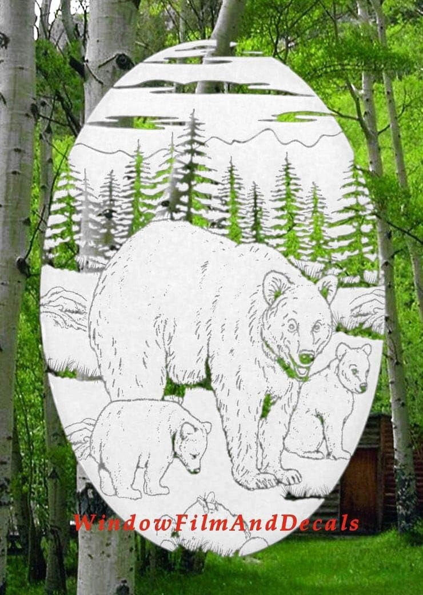 Bear Scene Oval Etched Window Decal Vinyl Glass Cling - 10.5" x 16 ...