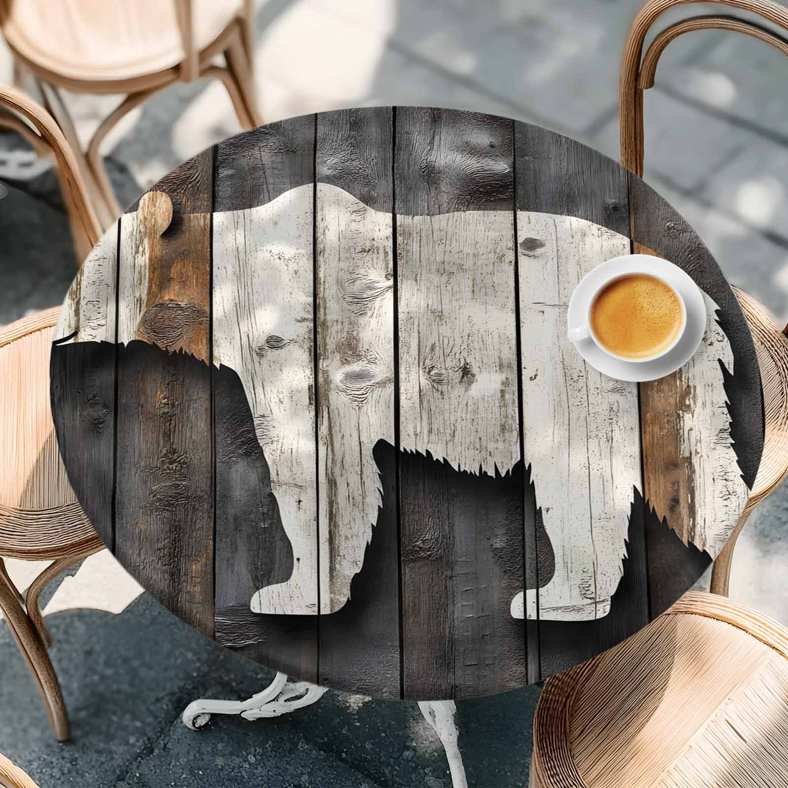Bear Shadow Animal Pattern Portrait Round Fitted Tablecloth with ...
