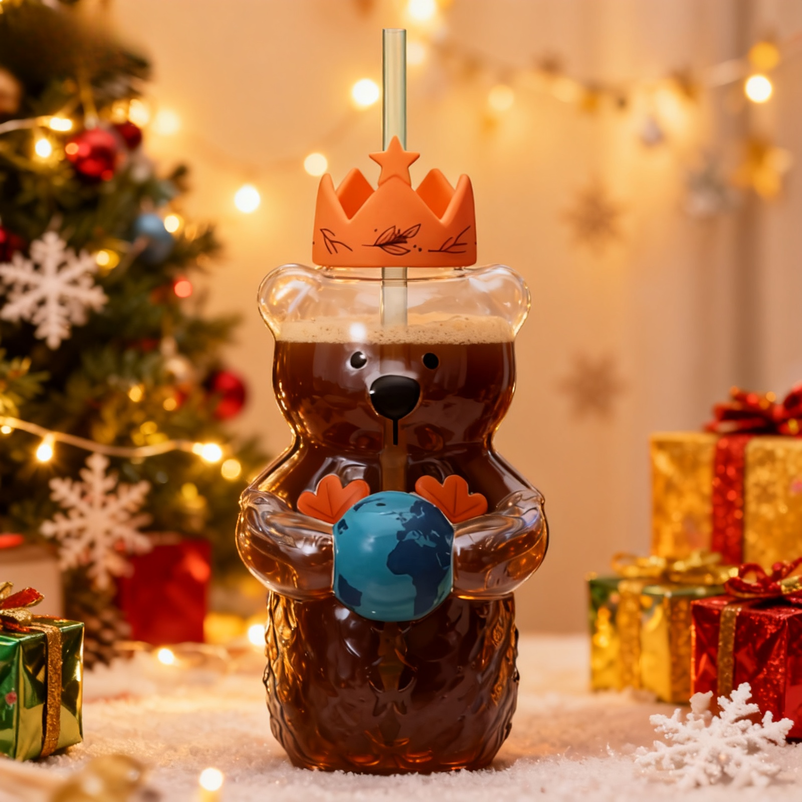 Bear-Shaped 20oz Glass Cold Cup with Straw, Ideal for Cold Beverages ...