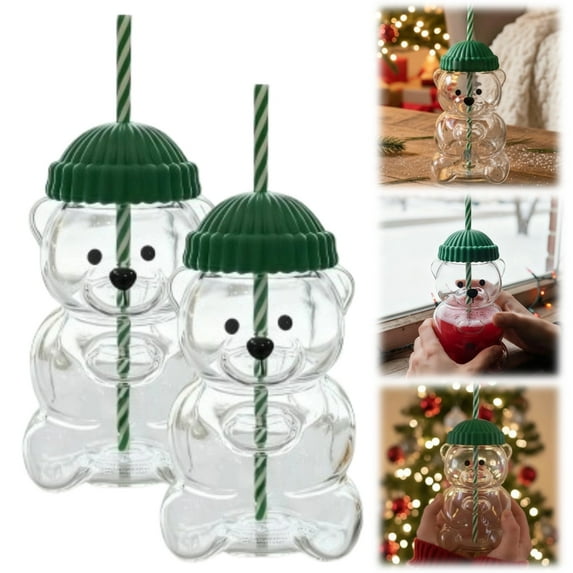 Bear Shaped Glass Cup with Straw - Cute Cocktail Glass Water Glasses ...