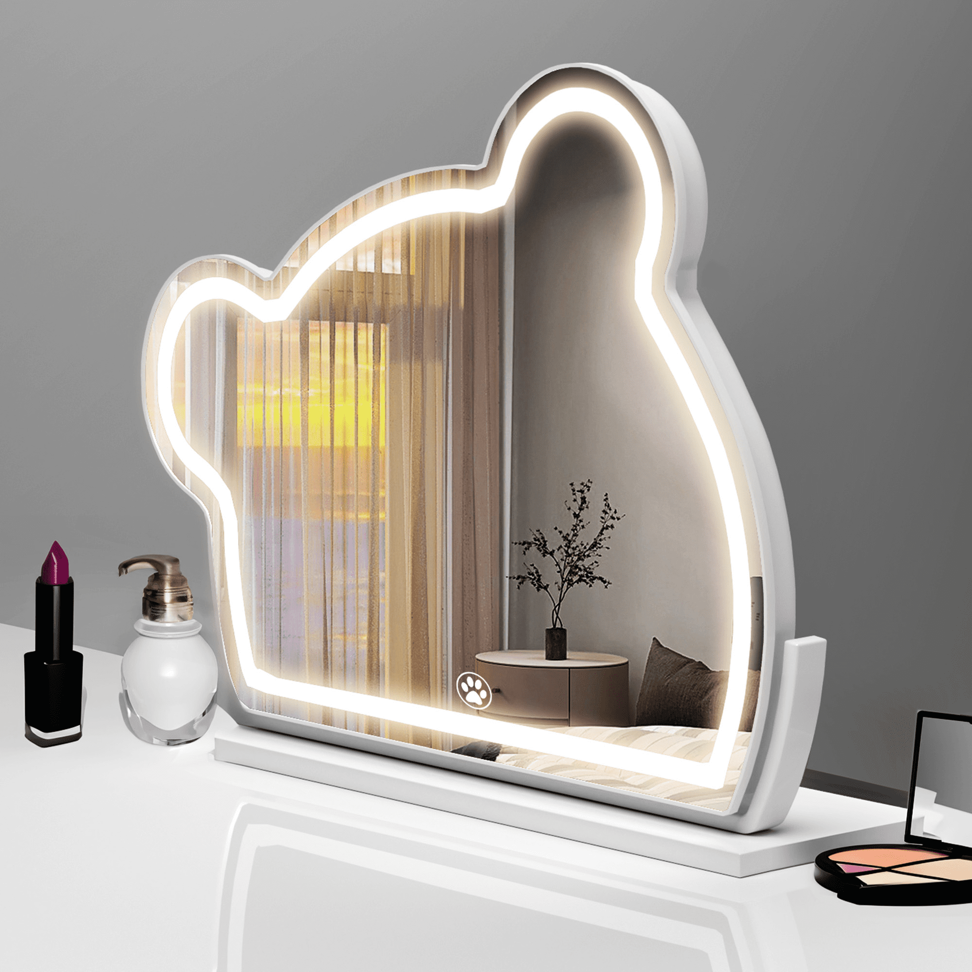 Bear-Shaped LED Vanity Mirror with Light Strip - Touch Sensor ...