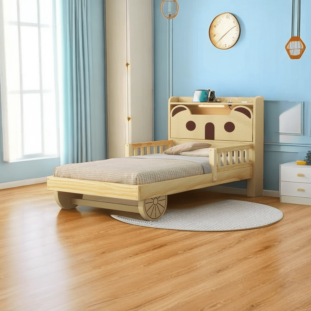 Bear-Shaped Storage Headboard Twin Size Car Bed with USB and LED ...