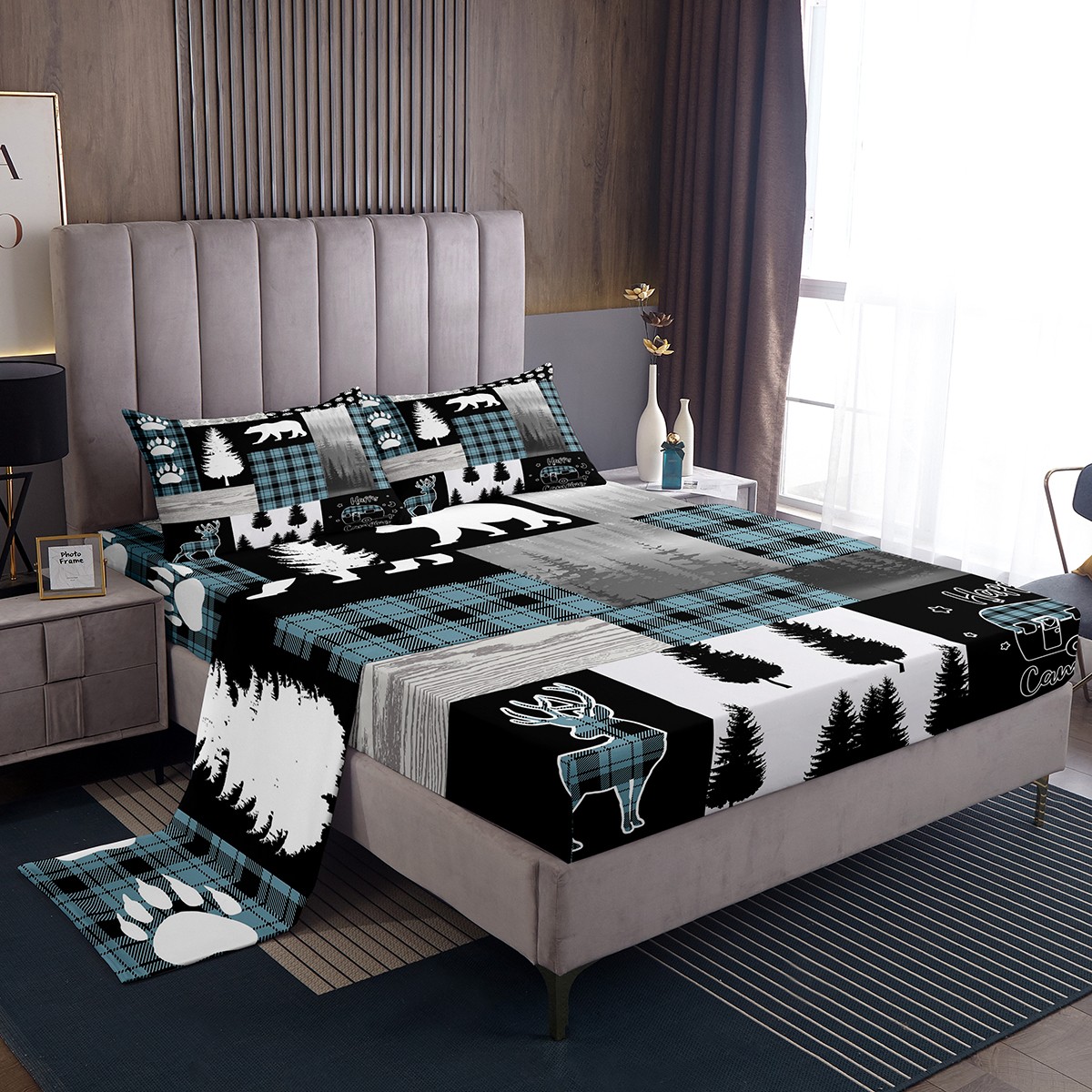 Bear Sheet Set Queen,Deer Hunting Woodland Rustic Cabin Bed Sheets ...