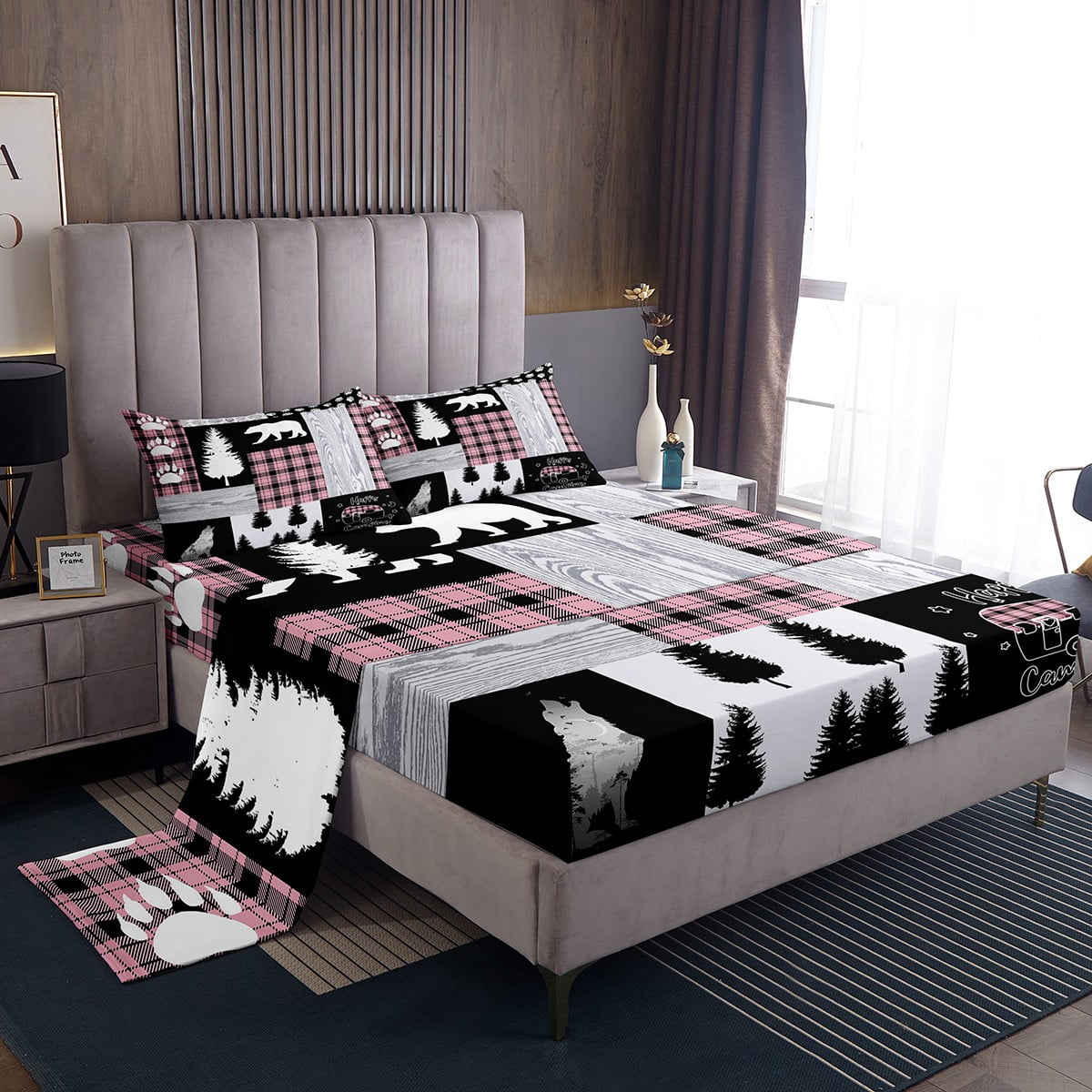 Bear Sheet Set Queen,Wolf Hunting Woodland Rustic Cabin Bed Sheets ...
