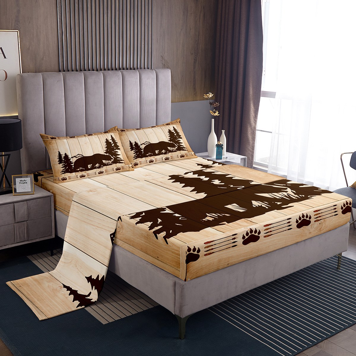 Bear Sheet Set Wild Animal Hunting Sheets,Tribal Arrow Paw Print Bed ...