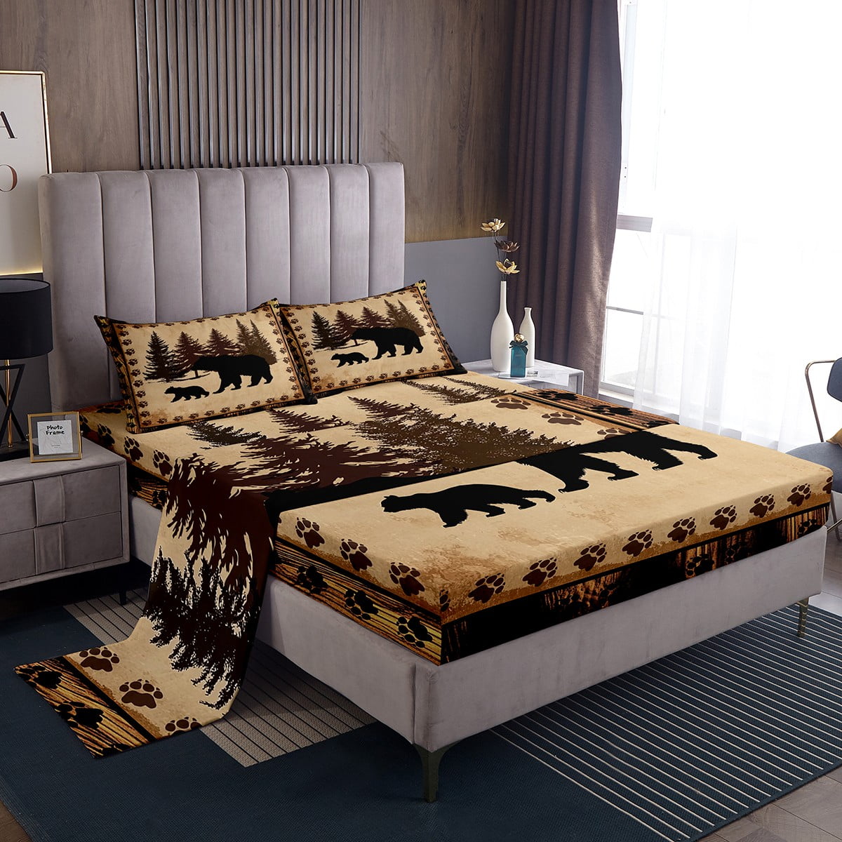 Bear Sheets Bear Hunting Theme Twin Bed Sheets Rustic Bear Paw Print ...