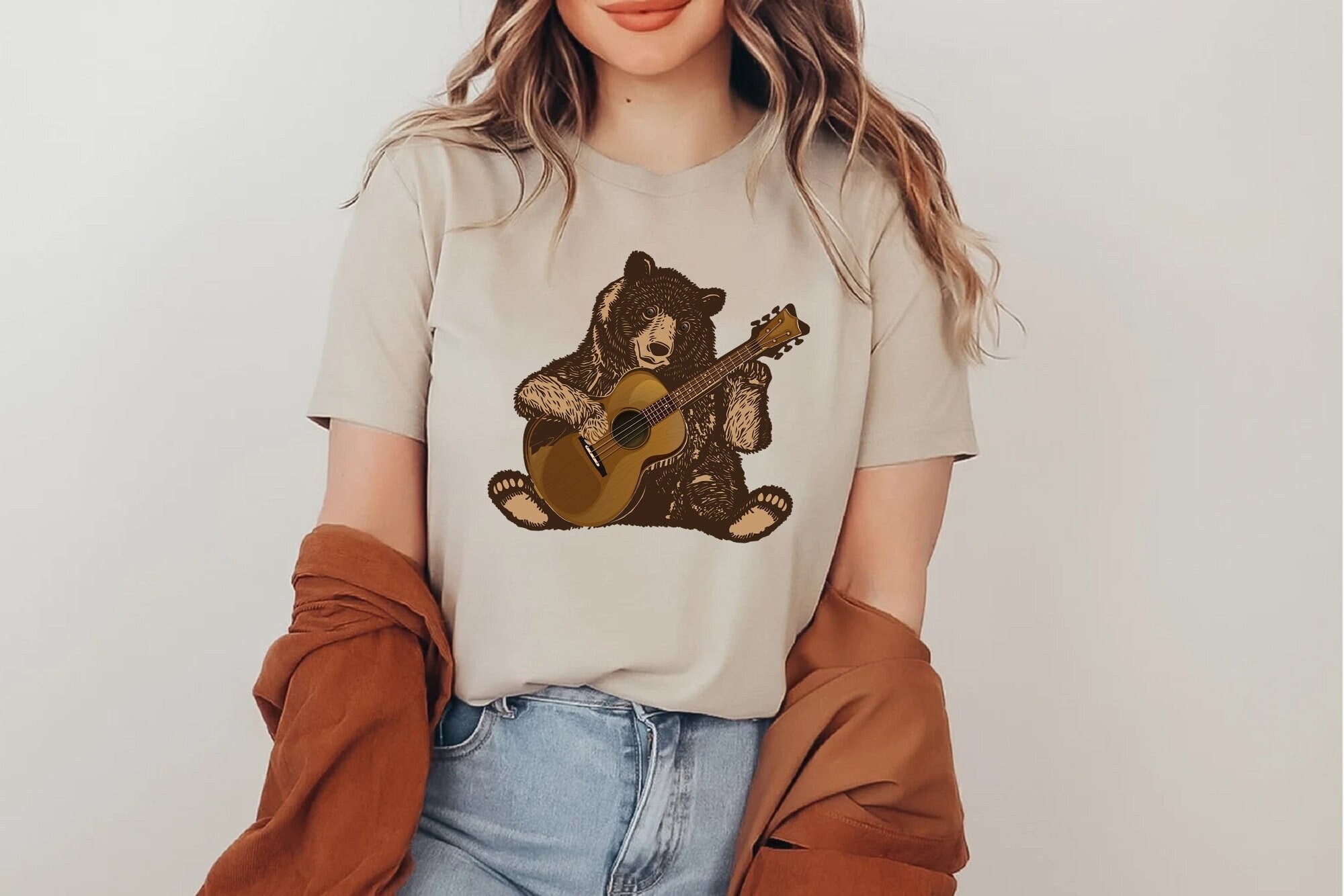 Bear Shirt Gift, Bear Playing Guitar Shirt, Men's Bear Shirt, Men's ...
