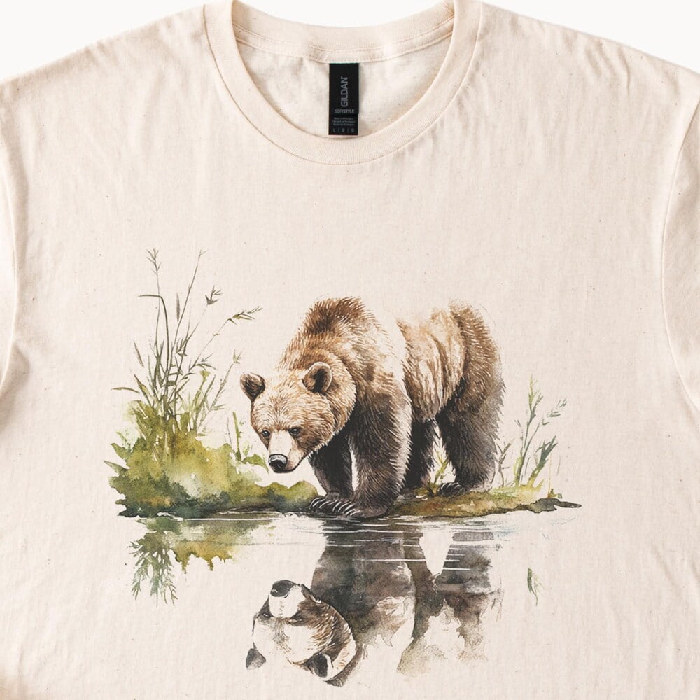 Bear Shirt Reflection Graphic T Shirt Nature Lover Tee Wildlife Art Top ...