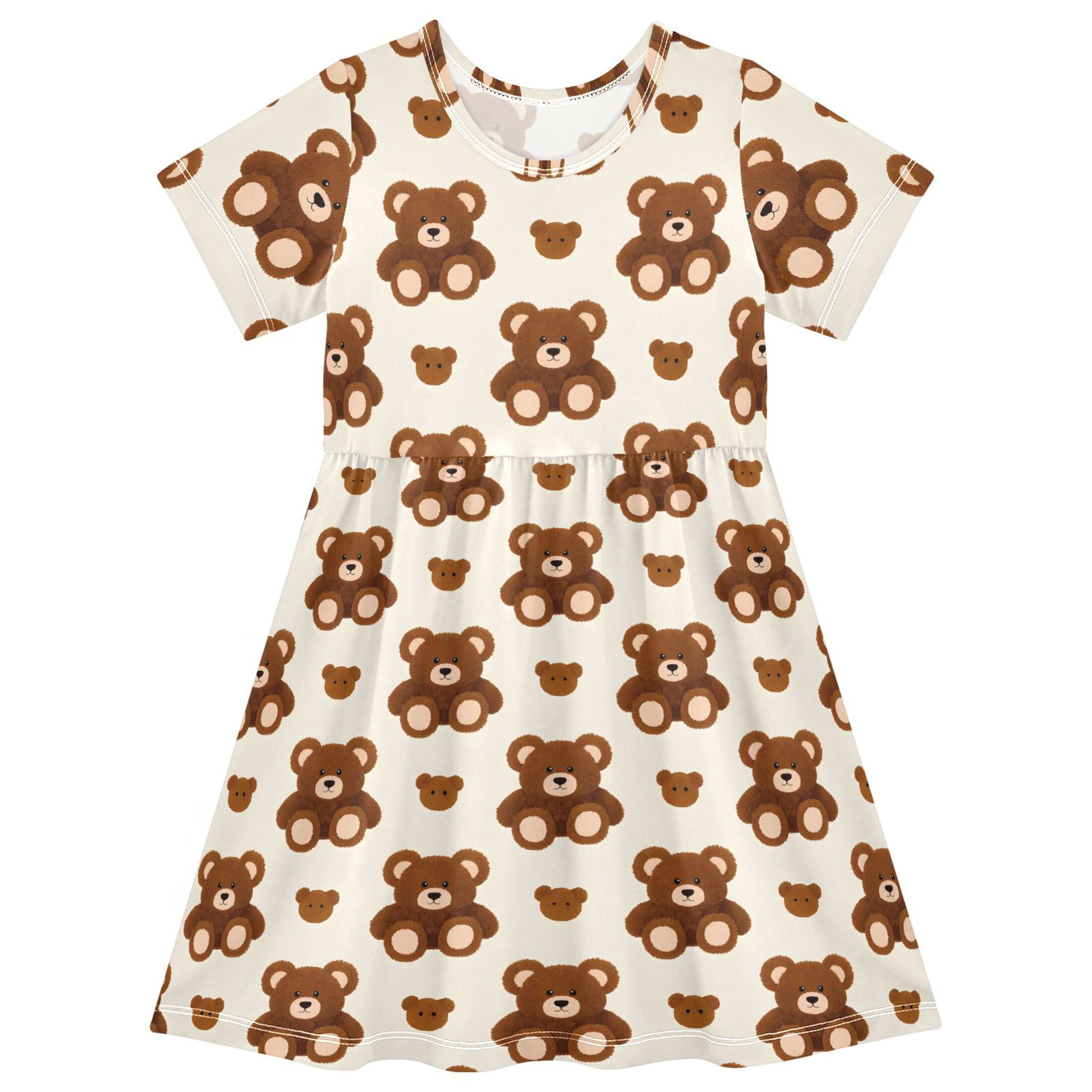 Bear Short Sleeve Dress A-Line Cute Midi Casual Sundress 2-8 Years ...