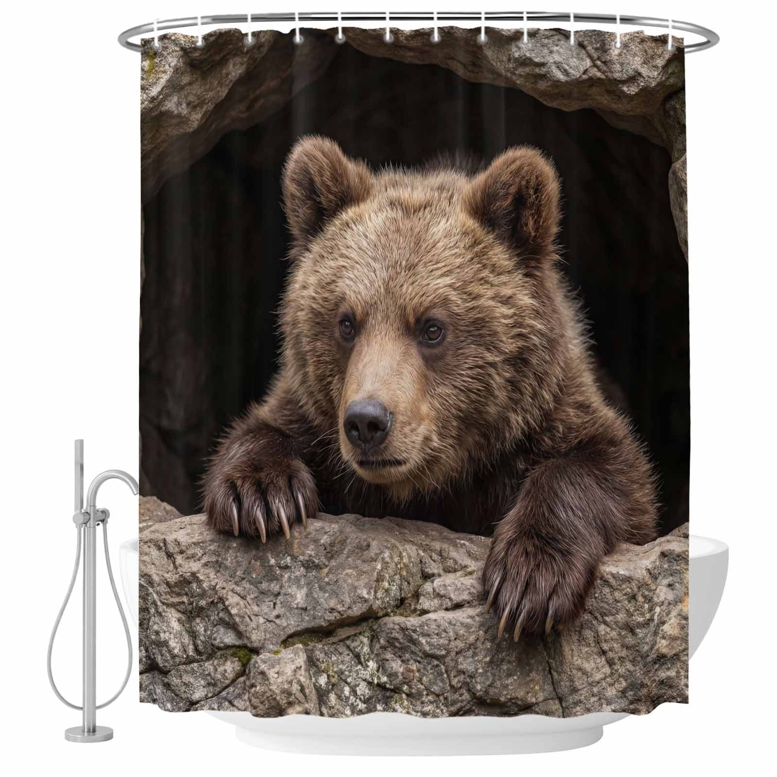 Bear Shower Curtain for Bathroom, Country Rustic Natural Forest Rock ...