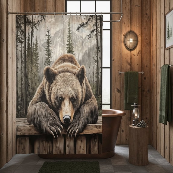 Bear Shower Curtain,Western Country Mountain Forest Bathtub Curtain ...