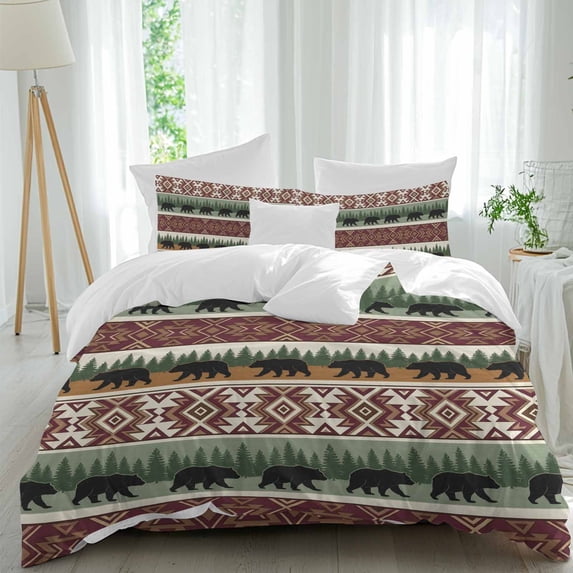 Bear Silhouette Bedding Duvet Cover Set Twin Size 4 Pieces, Forest ...