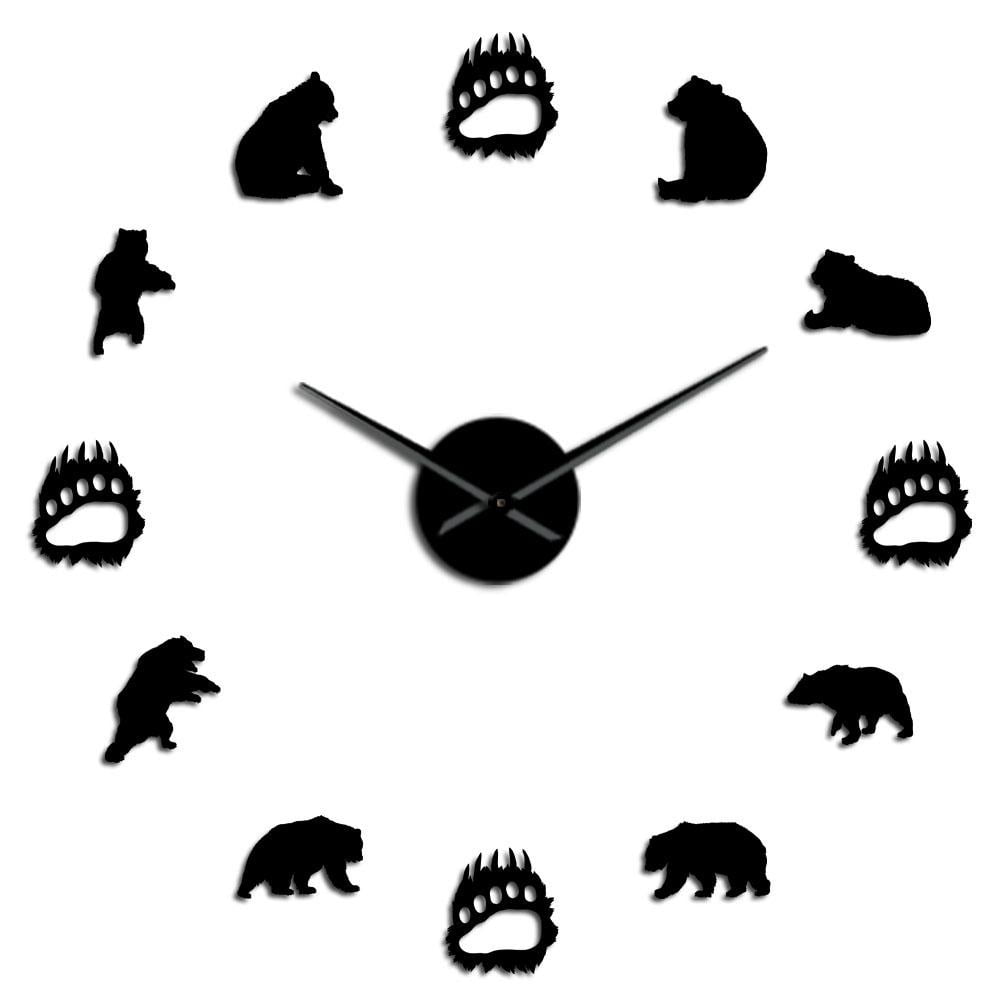 Bear Silhouette Frameless Wall Clock Stickers, DIY Modern Decorative ...