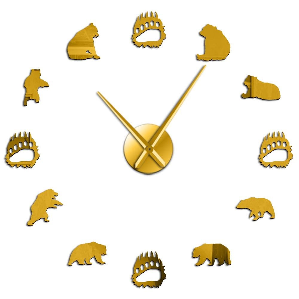 Bear Silhouette Frameless Wall Clock Stickers, DIY Modern Decorative ...