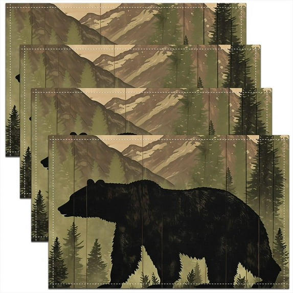 Bear Silhouette Placemats Set of 4 Mountain Tree Table Mats Wild Animal ...
