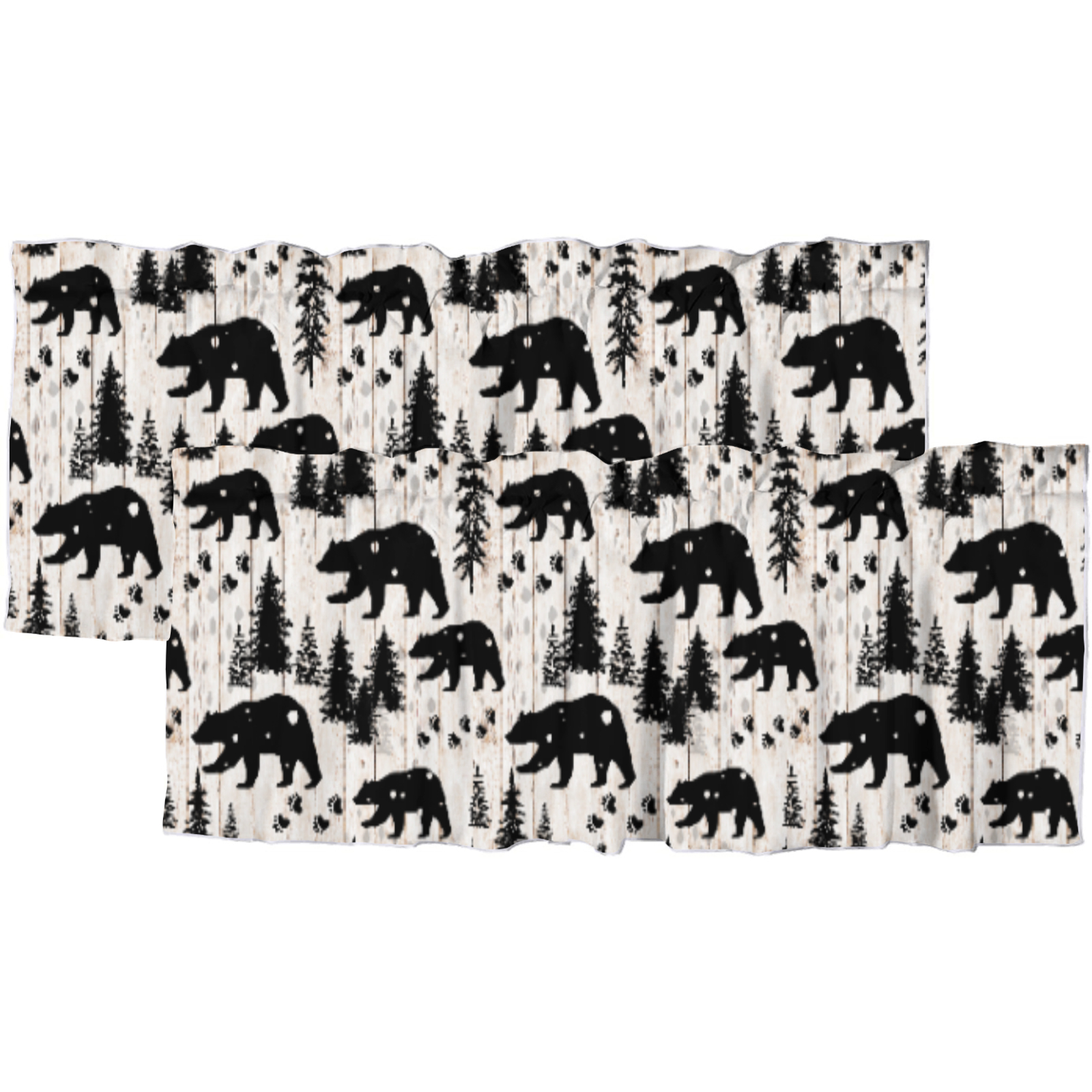 Bear Silhouette Valances for Kitchen Windows Rustic Cabin Forest Bear ...