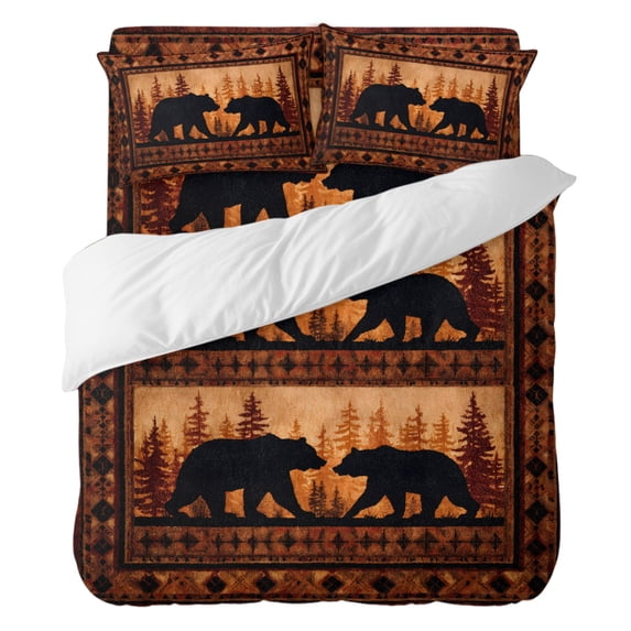 Bear Silhouettes Bedding Duvet Cover Set King Size 4 Pieces, Animals ...