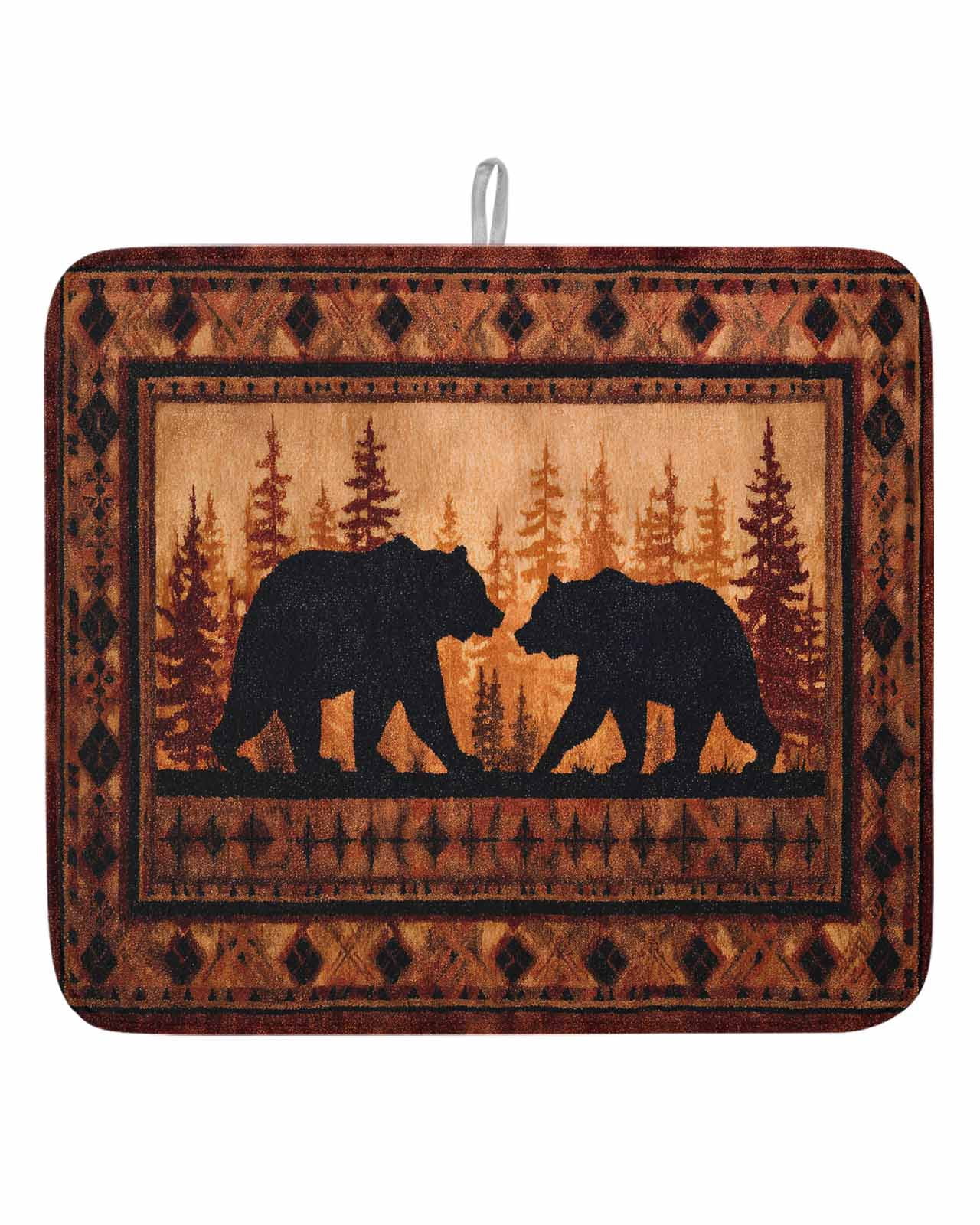 Bear Silhouettes Dish Drying Mat 16x18 inch Animals Pine Trees Aztec ...