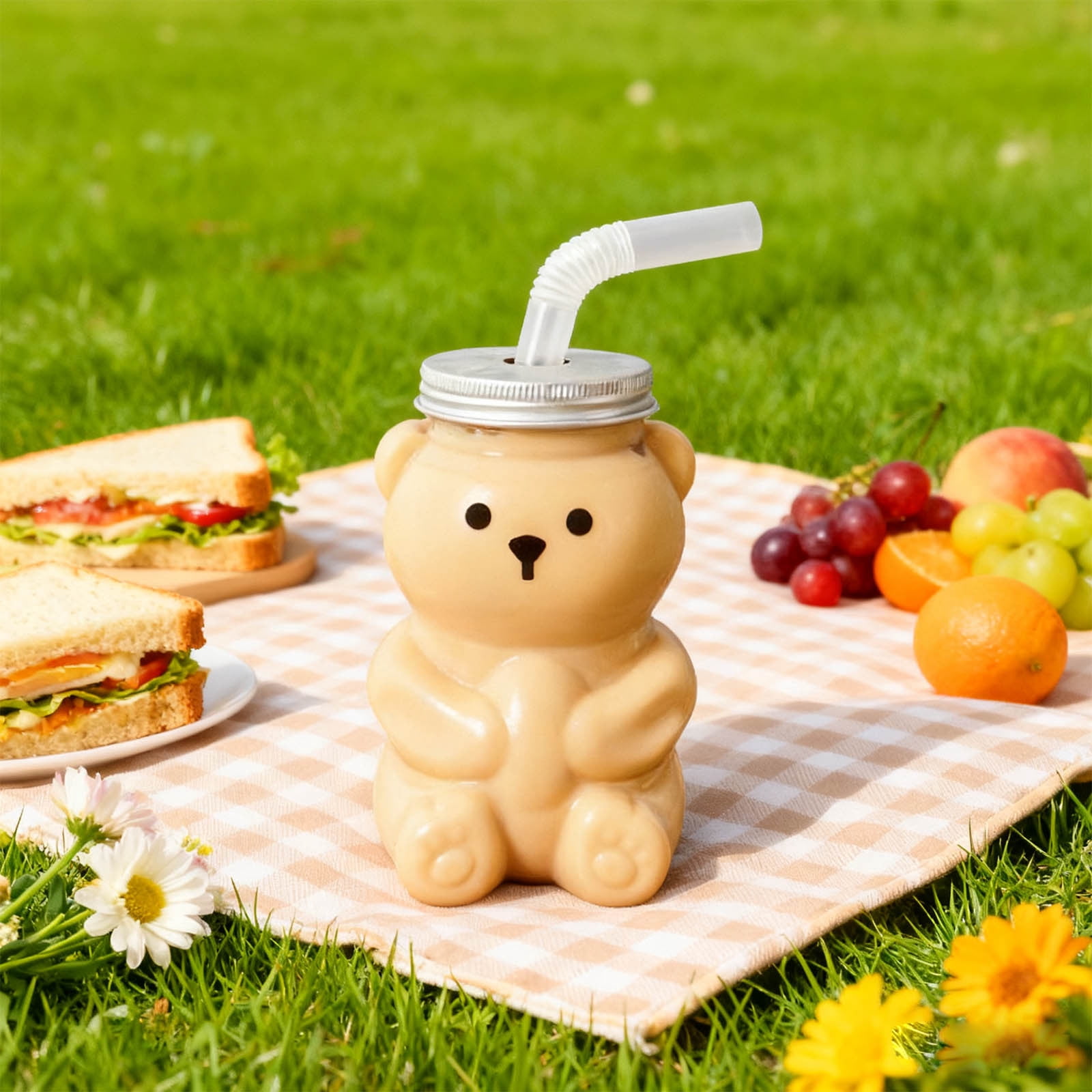 Bear Sippy Cup Brown Bear Plastic Cup with Lid and Straw Cute Kawaii ...