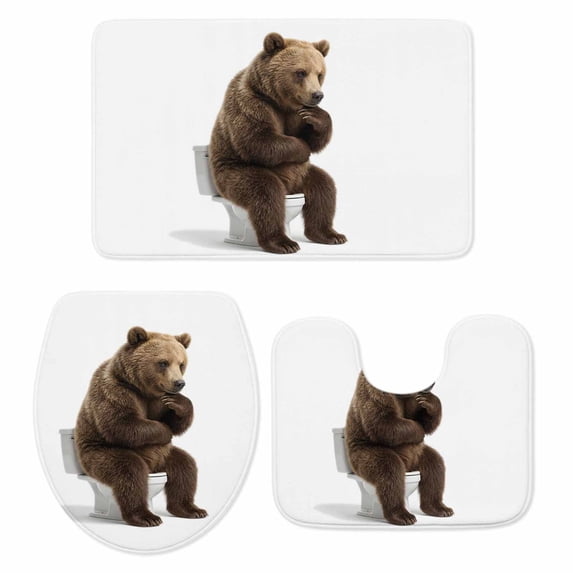 Bear Sitting on The Toilet Thinking Bathroom Rugs Set Abstract Funny ...