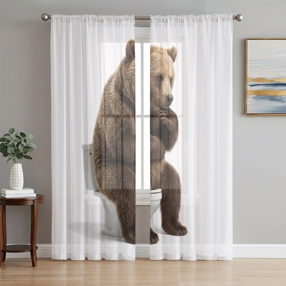 Bear Sitting on The Toilet Thinking Sheer Curtains for Living Room ...