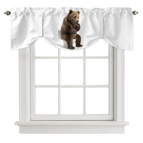 Bear Sitting on The Toilet Thinking Tie Up Valance Curtains Abstract ...