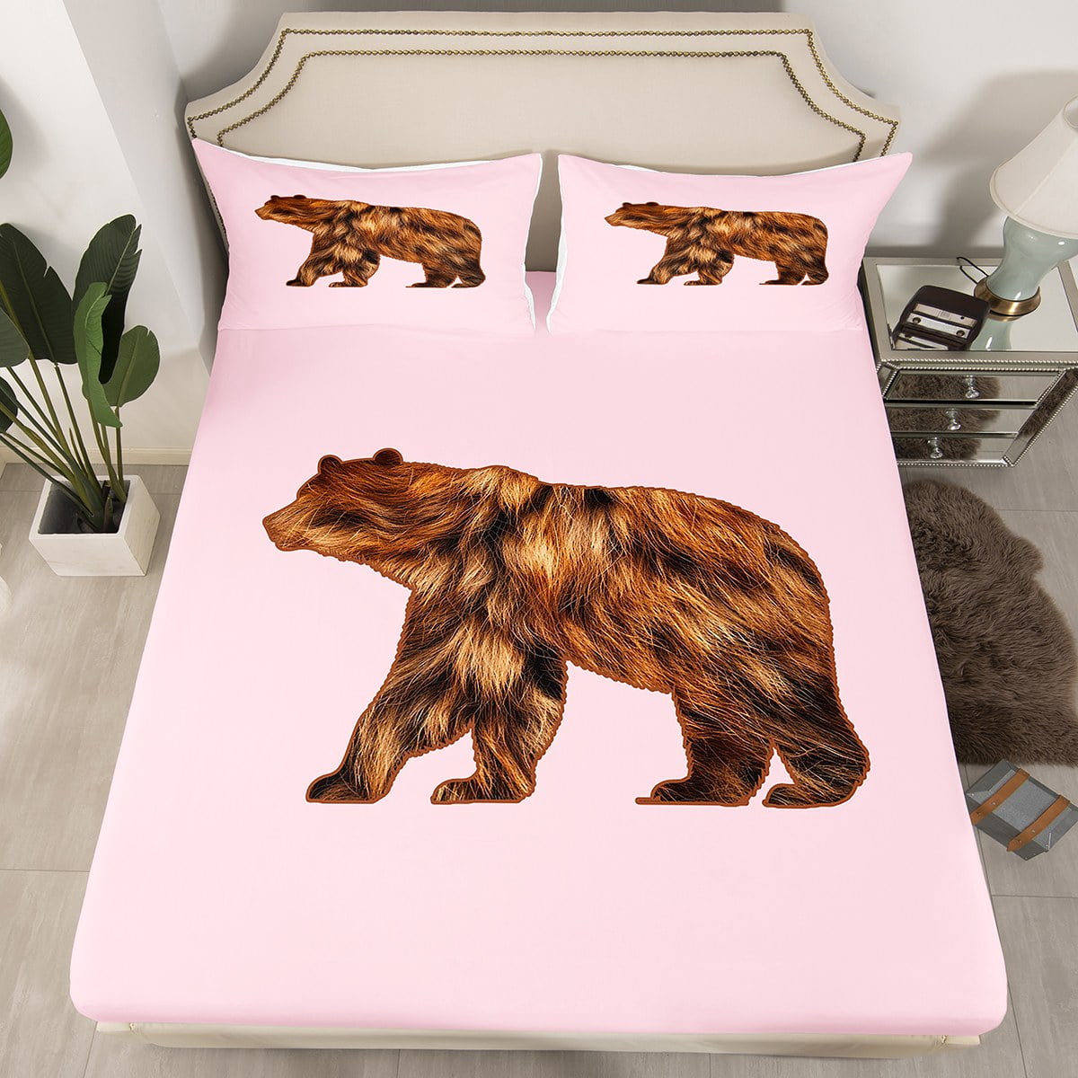 Bear Skin Fitted Sheet Twin Teens Bedroom,Vintage Farmhouse Wild ...