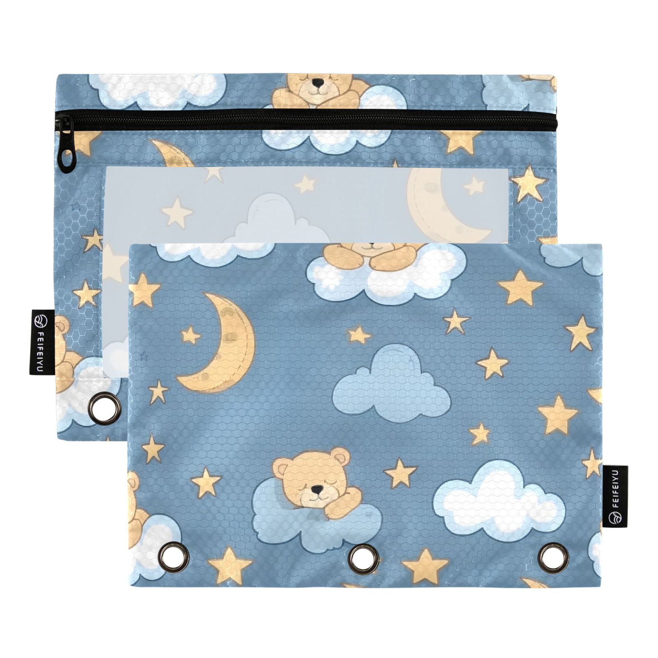 Bear Sleeping on Clouds Moon Stars Binder Pouches Zipper Pocket ...
