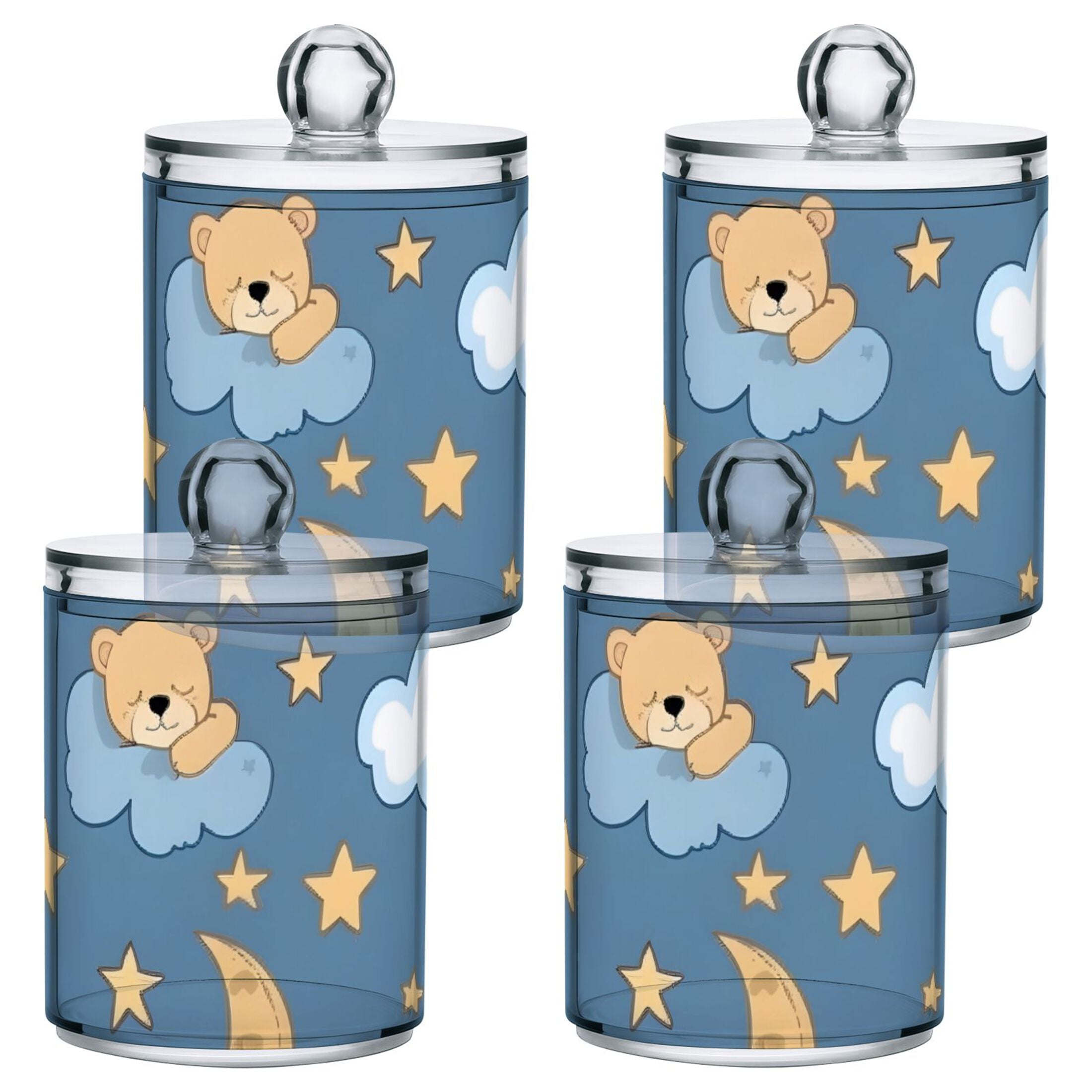 Bear Sleeping on Clouds Moon Stars Translucent Plastic Cans Storage ...