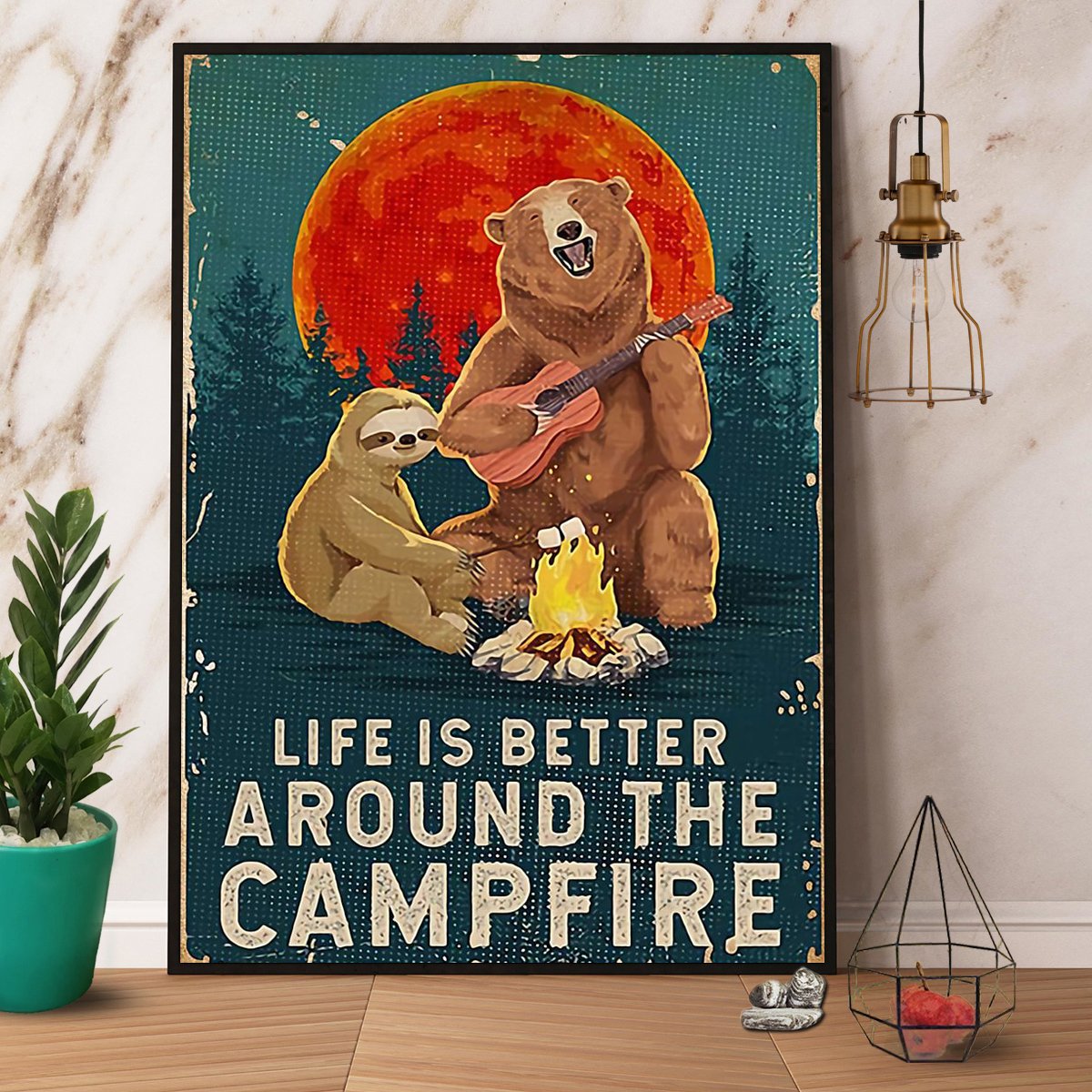 Bear Sloth Camping Life Is Better Around The Campfire Paper Poster No Frame Matte Wall Art Decor ...