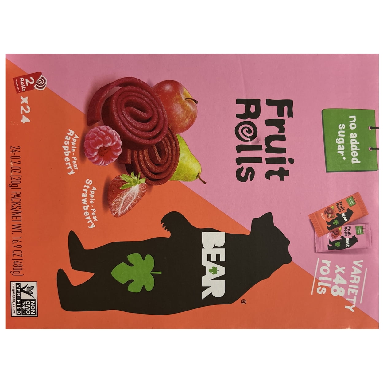 Bear Snacks Healthy Sugar-Free Flavored Fruit Rolls, Variety Pack (48 ...
