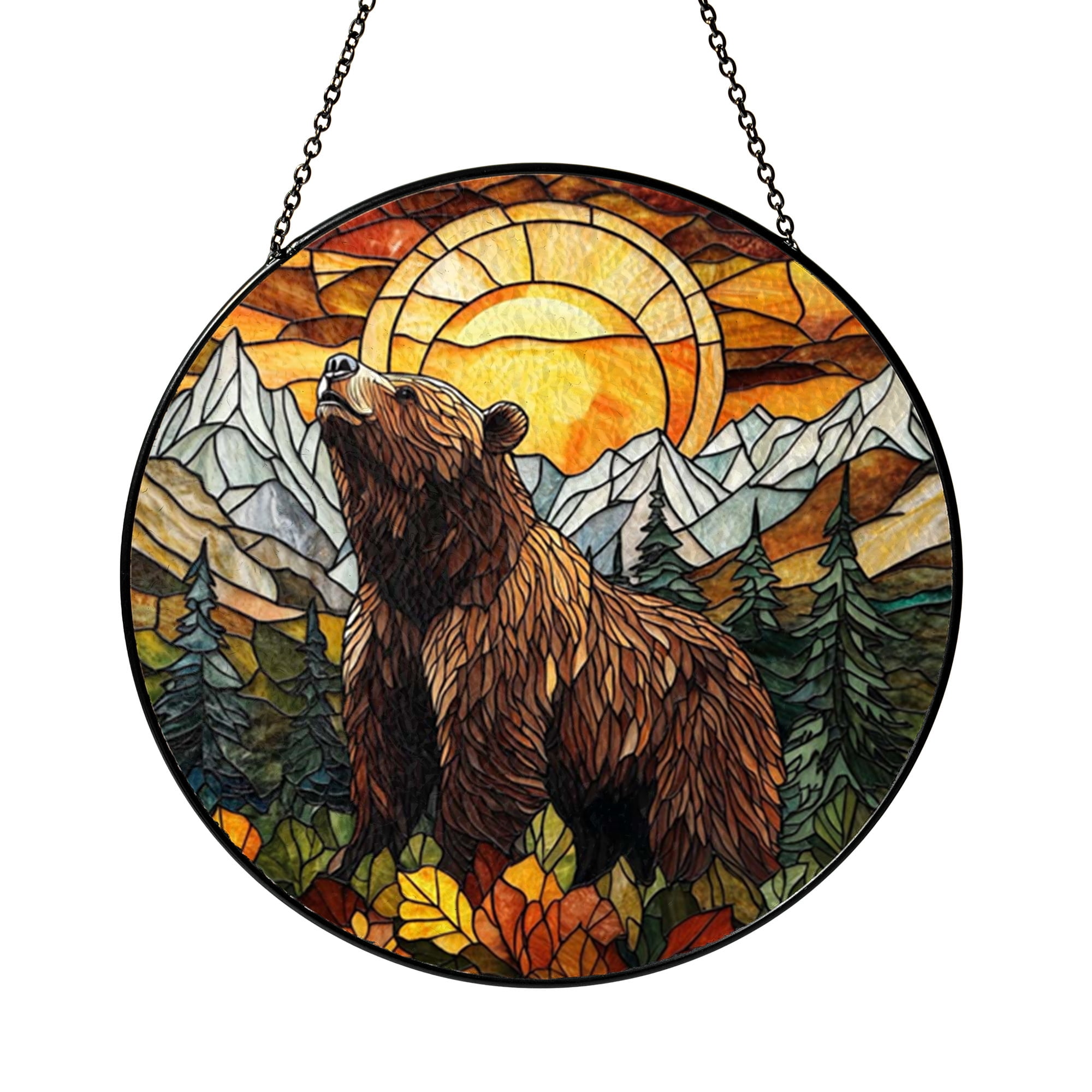 Bear Stained Glass Style Suncatcher, Fantasy Forest Wildlife Window ...