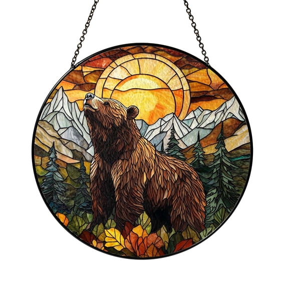 Bear Stained Glass Style Suncatcher, Fantasy Forest Wildlife Window ...