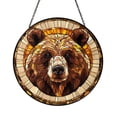 Bear Stained Glass Suncatcher Window Hanging, Round Woodland Animal Art ...