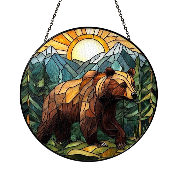 Bear Stained Glass Suncatcher Window Hanging, Wildlife Animal Decor ...